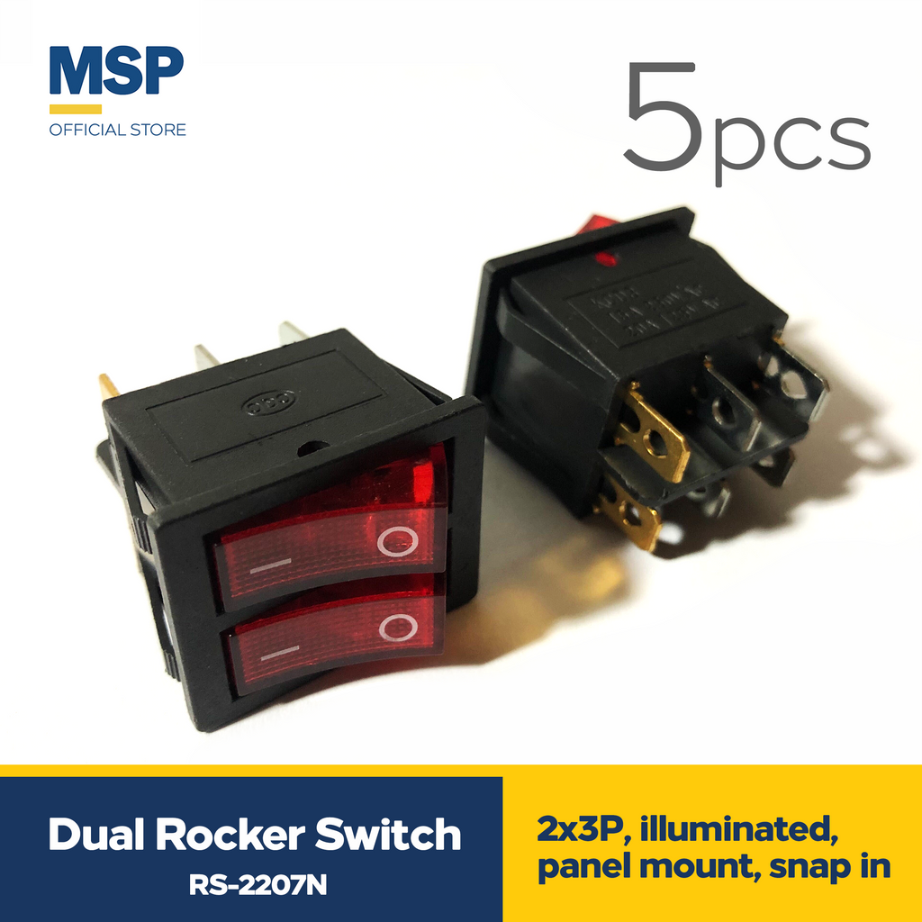 5pcs Dual Rocker switch – 2x3P, illuminated, panel mount, snap in – MSP ...