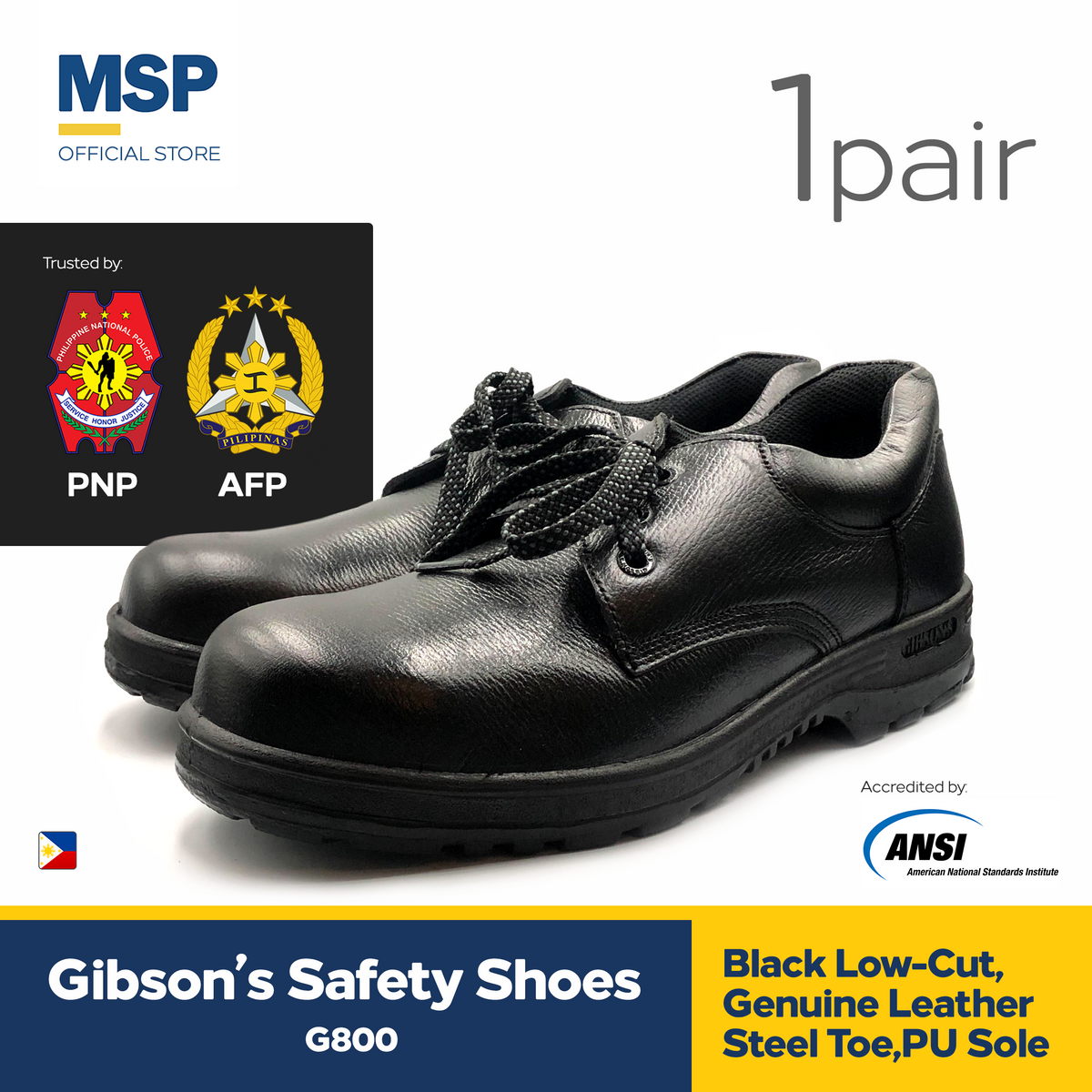 1pair Gibson's Safety Shoes - Low Cut | Steel Toe | Slip Resistant | G ...