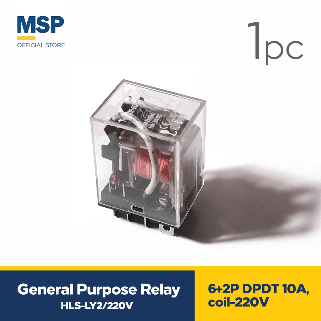 1pc "HeLiShun" general purpose relay – 6+2P DPDT 10A, coil-220V – MSP ...