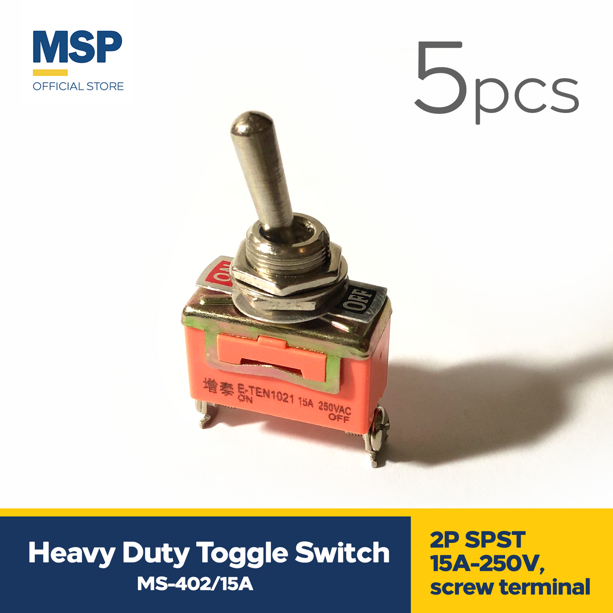 5pcs Heavy Duty Toggle switch 2P SPST 15A-250V, screw terminal – MSP ...