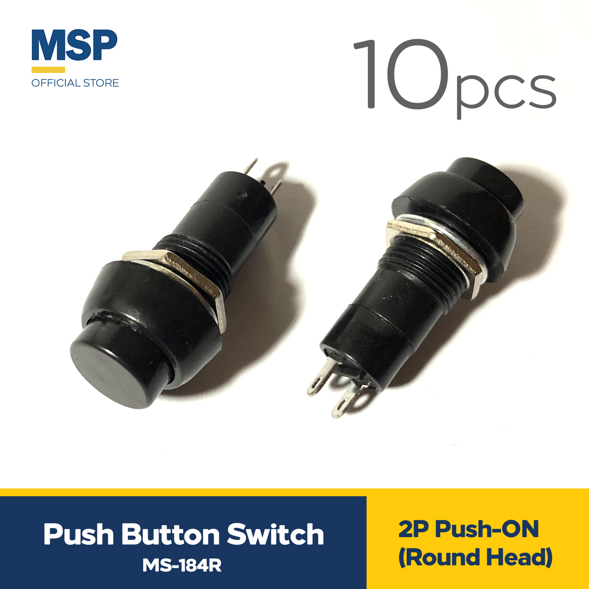 10pcs Push button switch 2P, Push-ON, round head – MSP Philippines