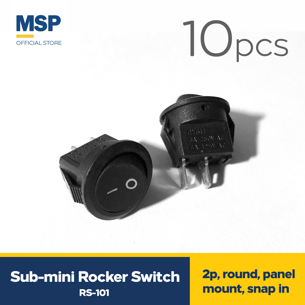 10pcs Sub-mini rocker switch 2p, round, panel mount, snap in – MSP ...